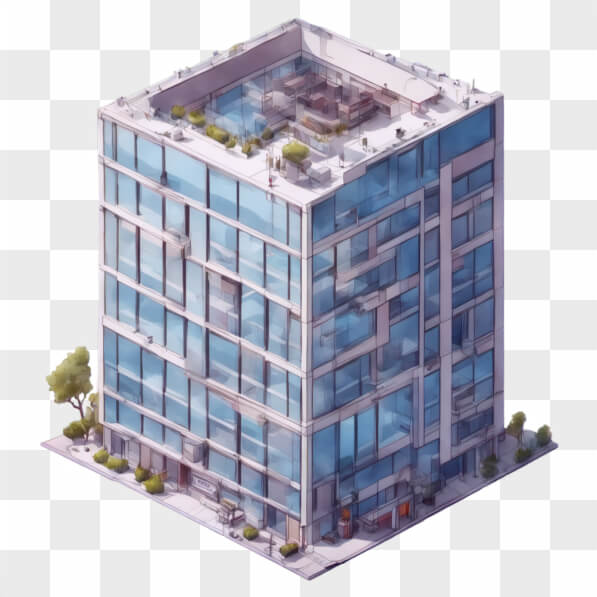 Download Modern Office Building with Glass Facade and Rooftop Terrace ...