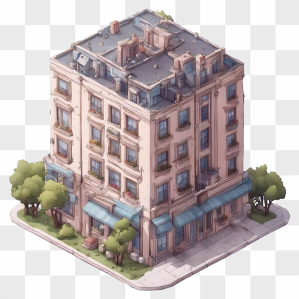 Download Charming Multi-Story Building Surrounded by Greenery Cartoons ...