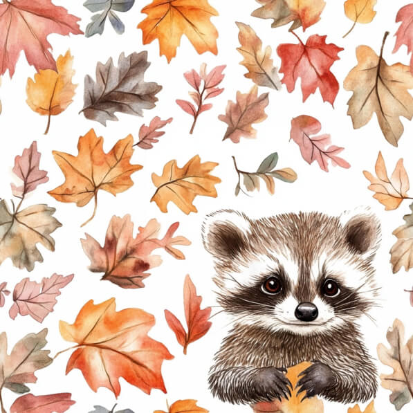 Download Raccoon with Autumn Leaves Patterns Online - Creative Fabrica