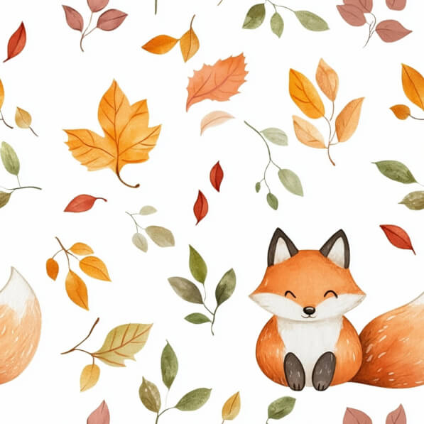 Download Whimsical Fox Illustration with Autumn Leaves Patterns Online ...