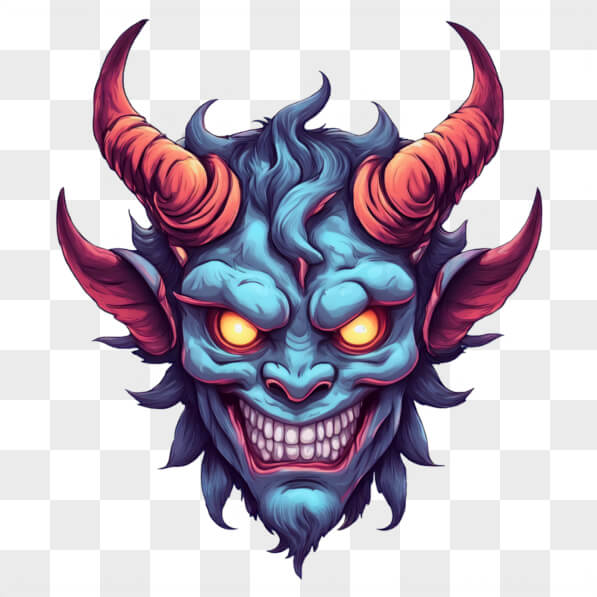 Download Stylized Demonic Face with Horns and Glowing Eyes Cartoons ...
