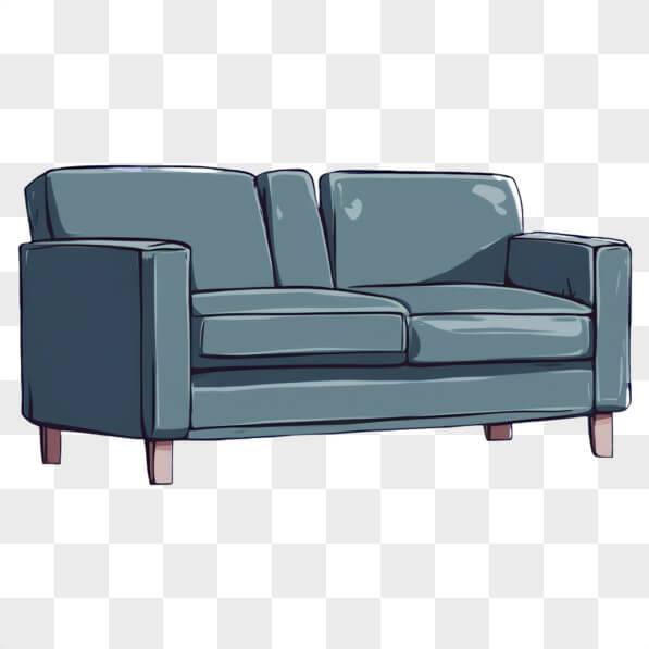Download Modern Couch in Blue Fabric Cartoons Online - Creative Fabrica