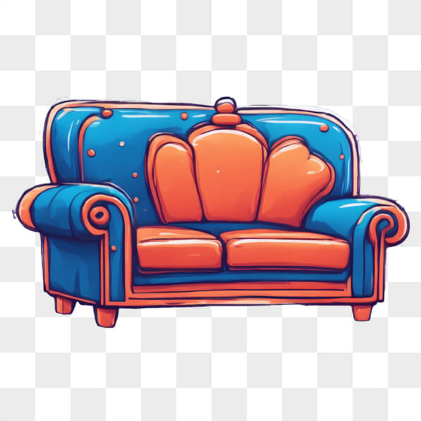 Download Stylized Blue and Orange Couch Cartoons Online - Creative Fabrica