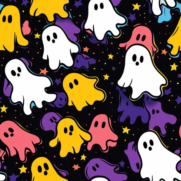 Download Colorful Cartoon Ghosts on Black Background Patterns Online ...