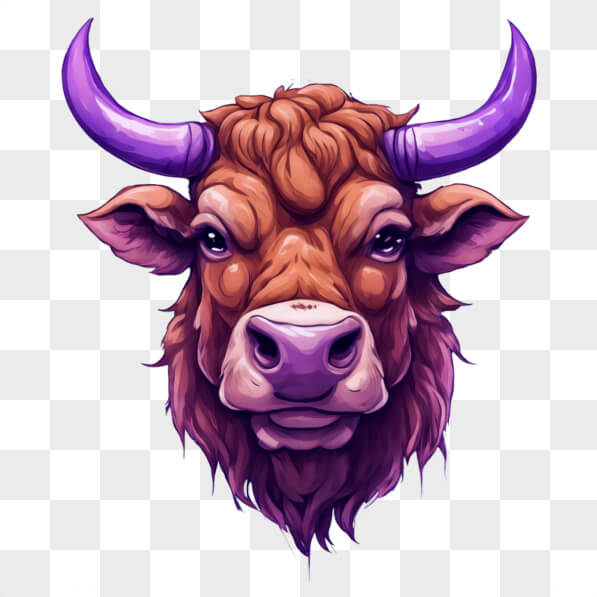 Download Stylized Bull Head Illustration with Purple Horns Cartoons ...