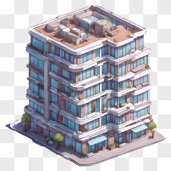 Download Modern Multi-Story Building with Rooftop Amenities Cartoons ...
