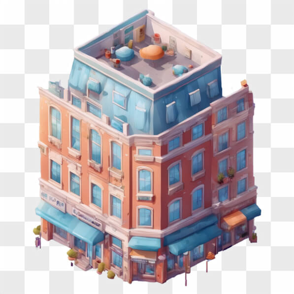 Download Charming Multi-Story Building with Rooftop Terrace Cartoons ...