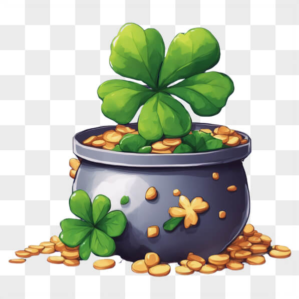 Download Pot of Gold with Four-Leaf Clovers Cartoons Online - Creative ...