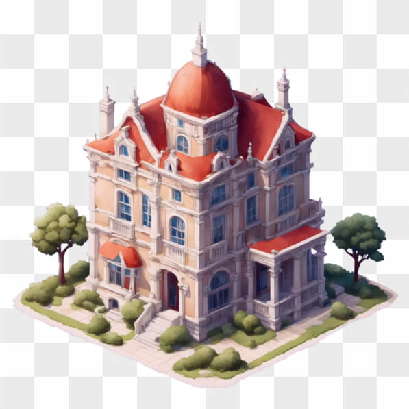 Download Elegant Mansion with Red Dome Roof Cartoons Online - Creative ...