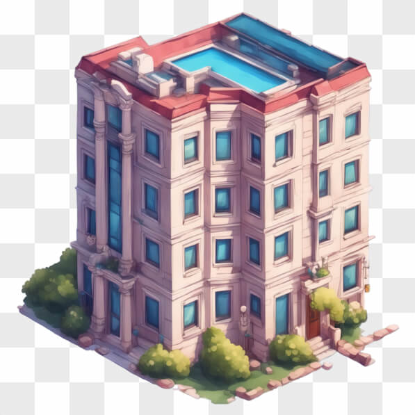 Download Stylized Modern Building with Rooftop Pool Cartoons Online ...