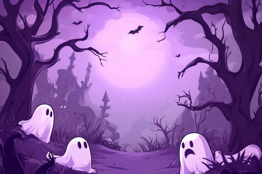Download Halloween Scene with Playful Ghosts and Eerie Background ...