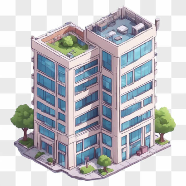 Download Modern Multi-Story Building with Rooftop Garden Cartoons ...