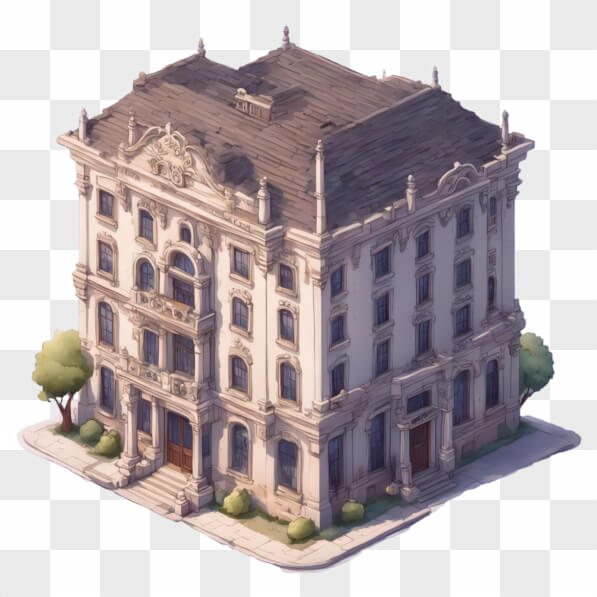 Download Ornate Classical Building with Surrounding Greenery Cartoons ...