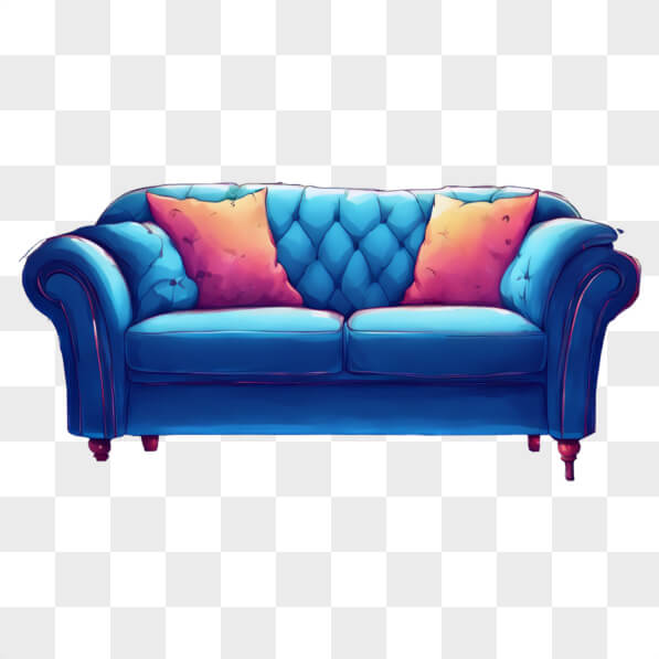 Download Vibrant Blue Couch with Colorful Cushions Cartoons Online ...