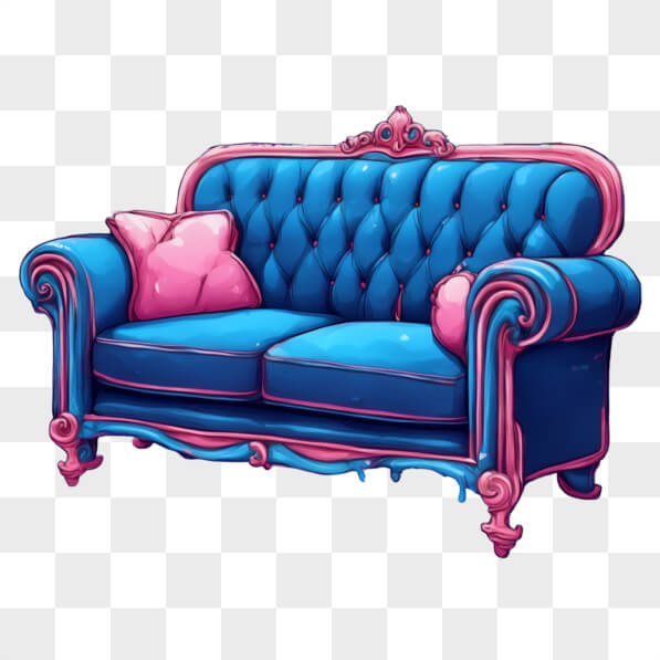 Download Stylish Blue and Pink Couch Cartoons Online - Creative Fabrica