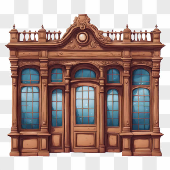 Download Ornate Building Facade with Blue Glass Windows Cartoons Online ...