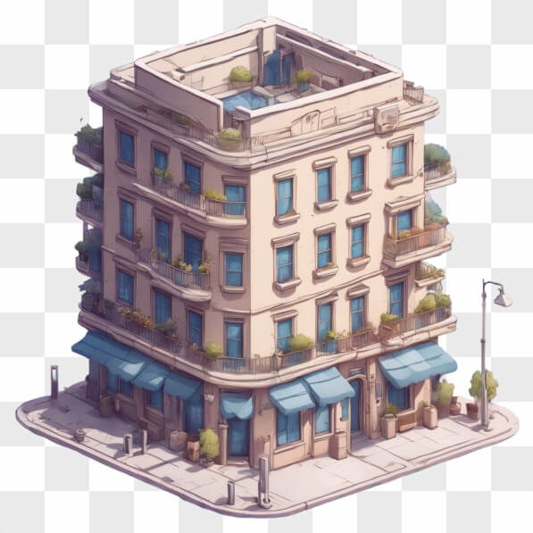 Download Charming Corner Building with Rooftop Garden Cartoons Online ...