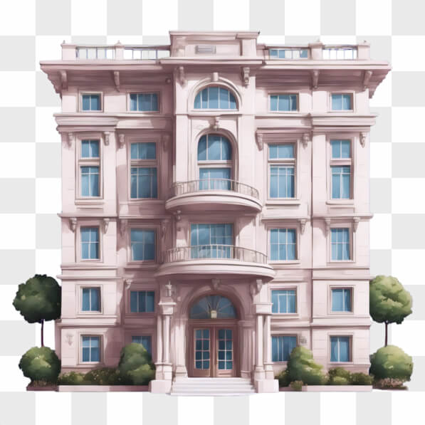 Download Elegant Neoclassical Building with Balcony and Trees Cartoons ...