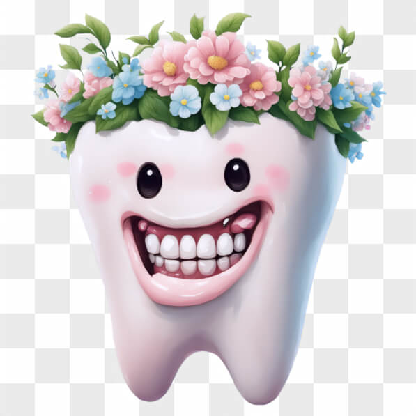 Download Cheerful Cartoon Tooth with Floral Crown Cartoons Online ...