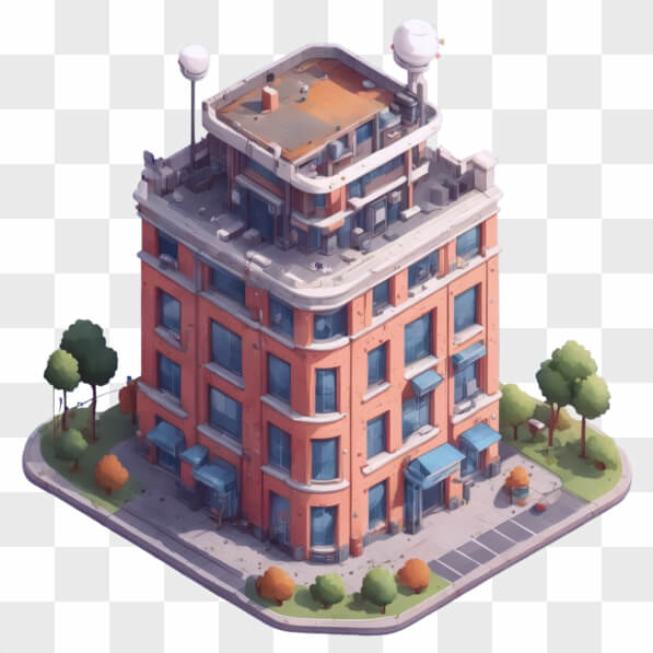 Download Stylized Modern Building with Trees and Parking Area Cartoons ...