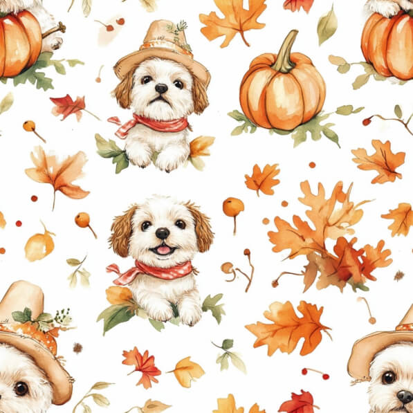 Download Autumn Dogs Pattern with Pumpkins and Leaves Patterns Online ...