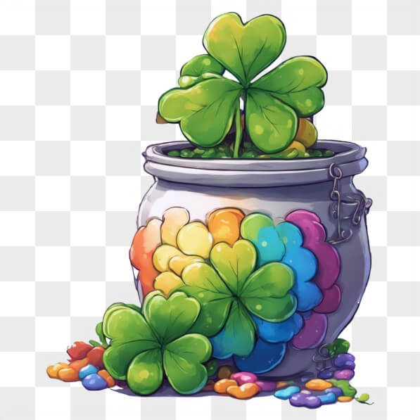 Download Colorful Pot of Gold with Four-Leaf Clovers Cartoons Online ...