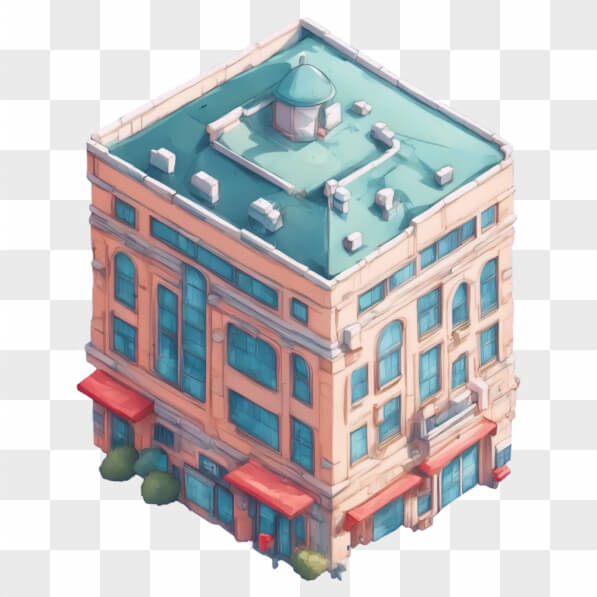 Download Stylized Building with Turquoise Roof and Red Awnings Cartoons ...