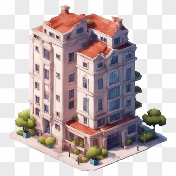 Download Stylish Modern Building with Red Tiled Roof Cartoons Online ...