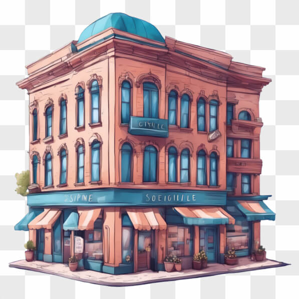 Download Charming Corner Building with Teal Accents Cartoons Online ...