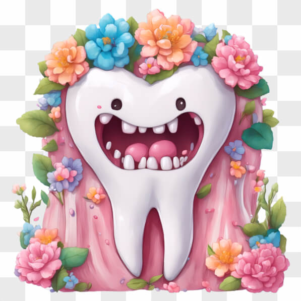 Download Cheerful Tooth Character Surrounded by Flowers Cartoons Online ...