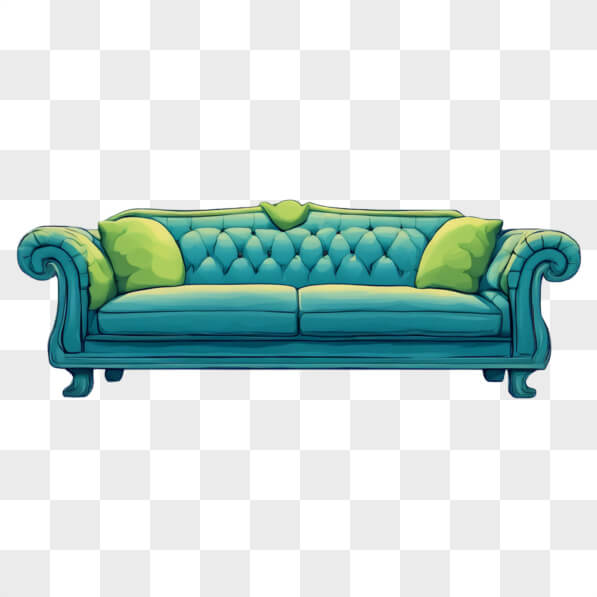 Download Cartoon-Style Turquoise Sofa with Green Cushions Cartoons ...