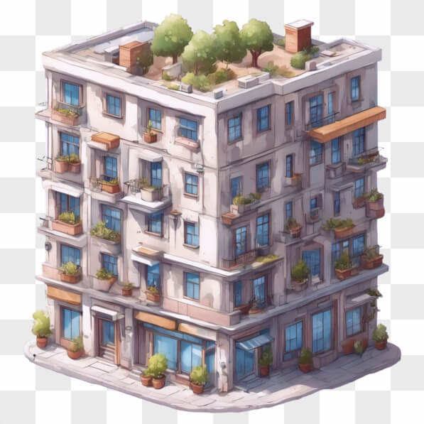 Download Charming Multi-Story Building with Rooftop Garden Cartoons ...