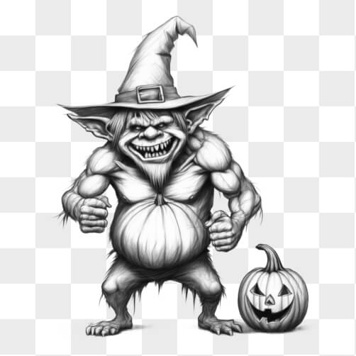 Download Whimsical Goblin with Pumpkin Sketches Online - Creative Fabrica