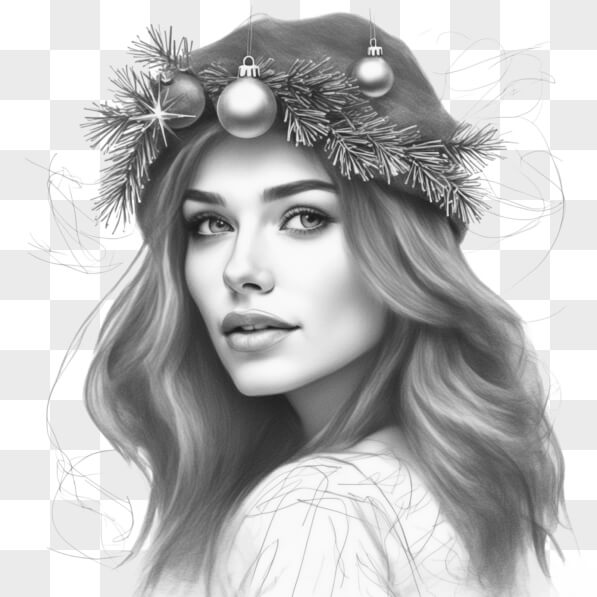 Download Pencil Drawing of a Woman with Holiday Headpiece Sketches ...