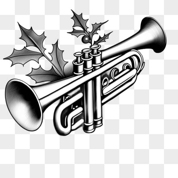 Download Festive Trumpet with Holly Sketches Online - Creative Fabrica