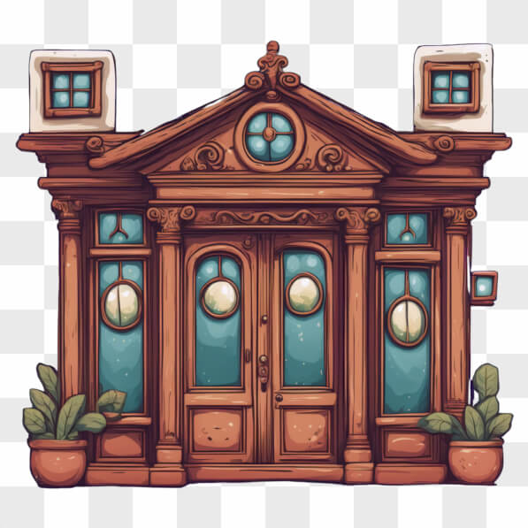 Download Ornate Building with Turquoise Windows and Potted Plants ...