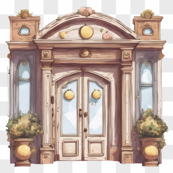 Download Whimsical Building Entrance with Decorative Elements Cartoons ...