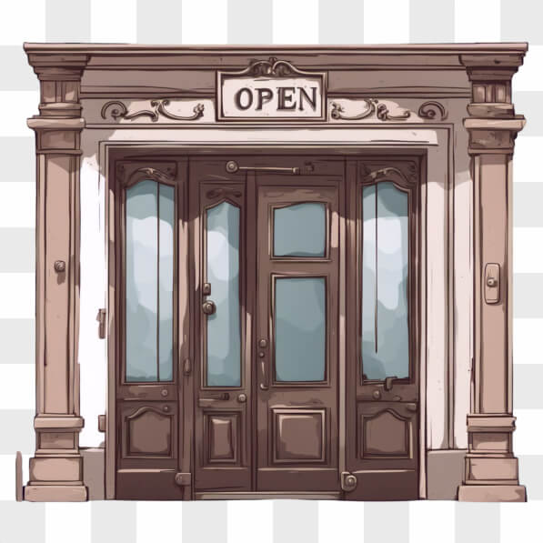 Download Vintage Storefront Entrance with Open Sign Cartoons Online ...