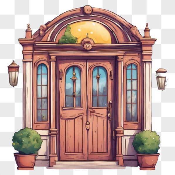 Download Charming Entrance Door with Lanterns and Plants Cartoons ...
