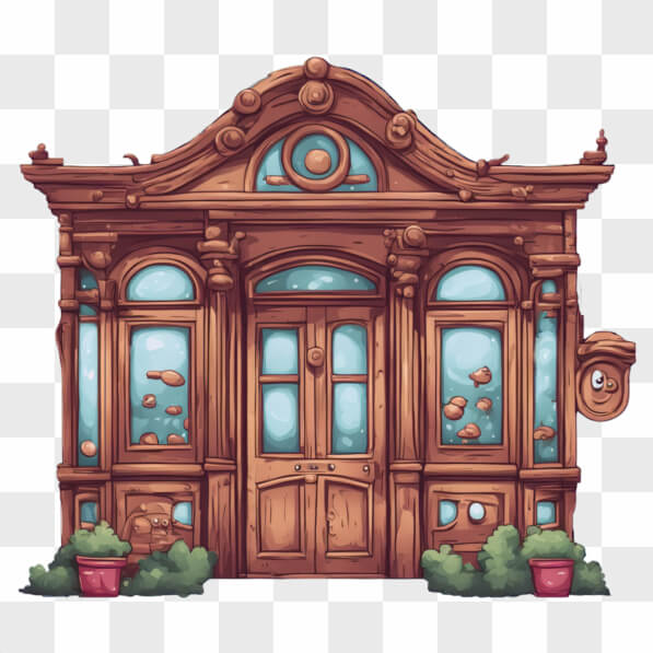 Download Whimsical Wooden Building with Fish and Plants Cartoons Online ...