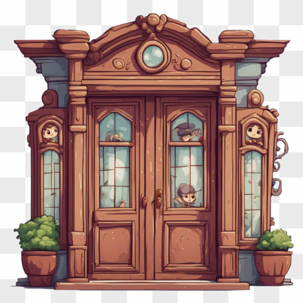 Download Grappige Houten Deur met Speelse Figuren Cartoons online op ...