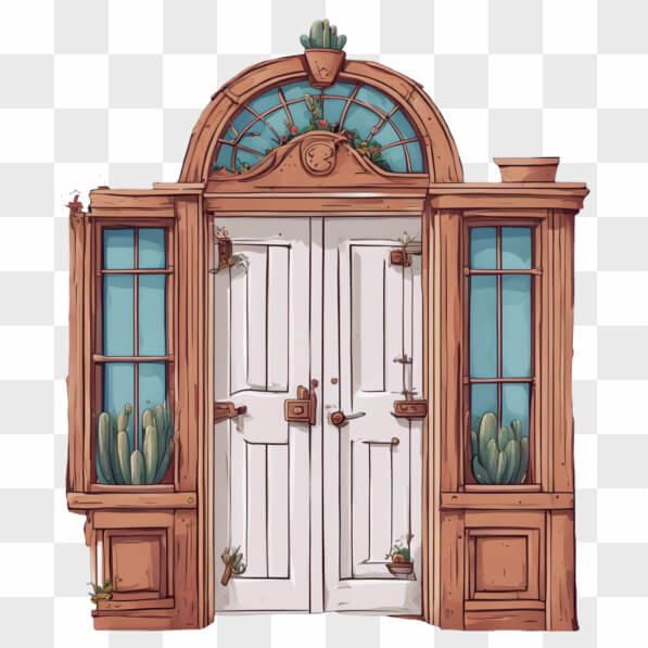 Download Charming Wooden Double Door with Cacti Cartoons Online ...