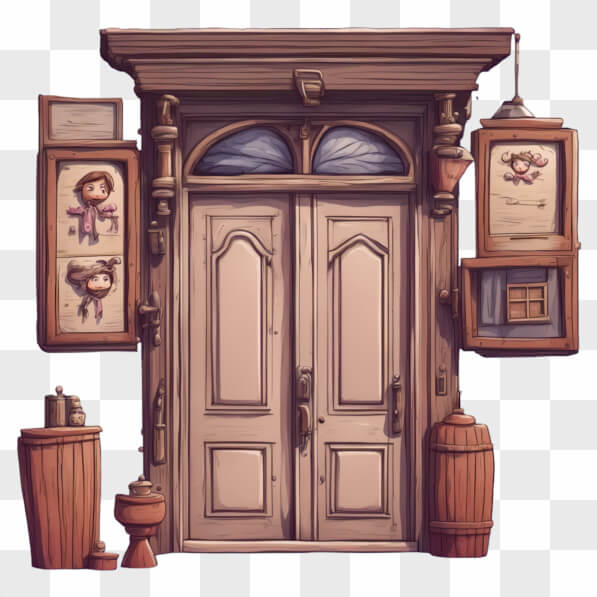 Download Whimsical Wooden Door with Character Frames Cartoons Online ...