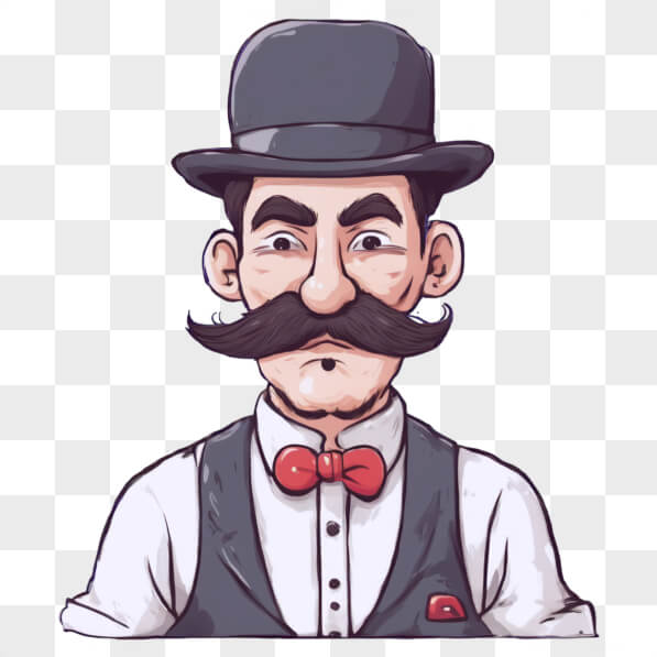 Download Vintage Cartoon Man with Mustache and Bowler Hat Cartoons ...