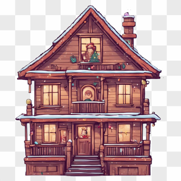 Download Festive Wooden House in Winter Cartoons Online - Creative Fabrica