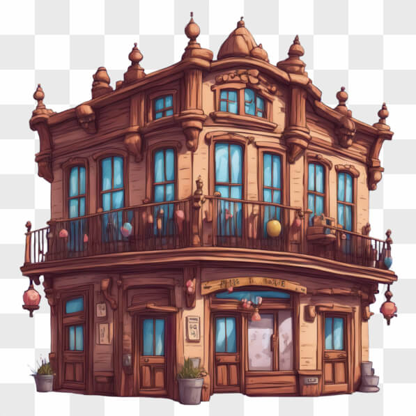 Download Charming Whimsical Building with Lanterns Cartoons Online ...