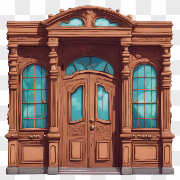Download Ornate Wooden Double Door with Decorative Windows Cartoons ...