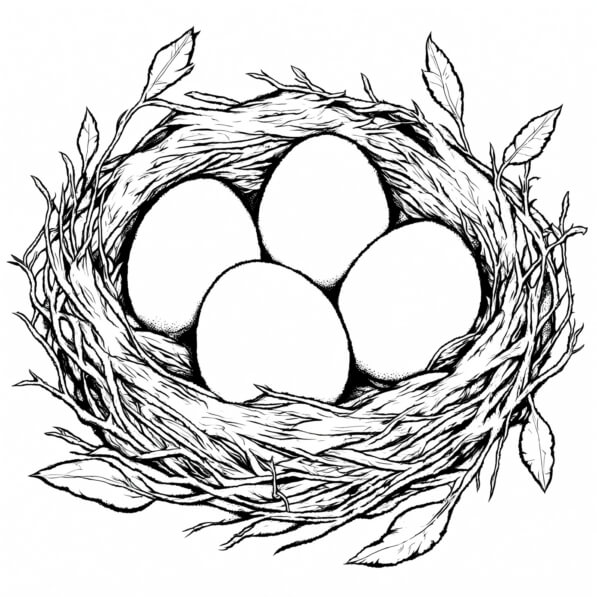 Download Bird's Nest with Eggs Coloring pages Online - Creative Fabrica