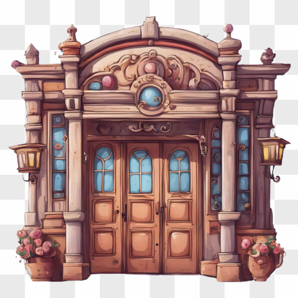 Download Ornate Building Entrance with Decorative Details Cartoons ...