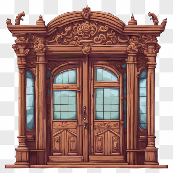 Download Ornate Wooden Double Door Cartoons Online - Creative Fabrica